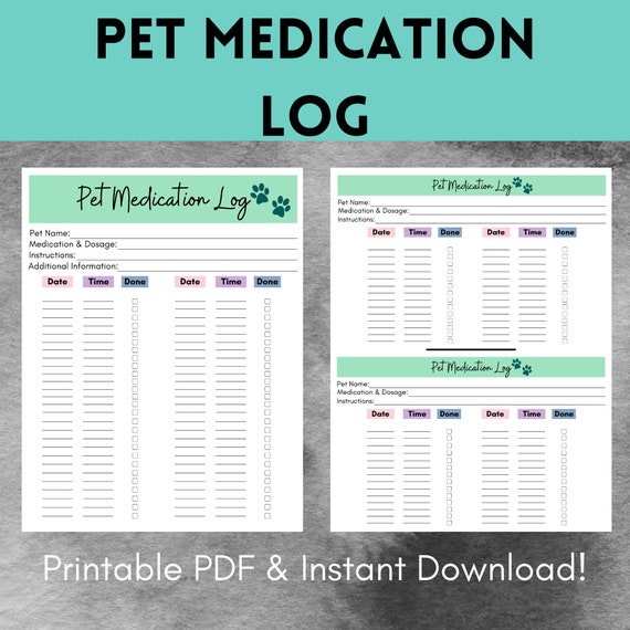 Pet Medication Log Pet Tracker Dog and Cat Planner - Etsy