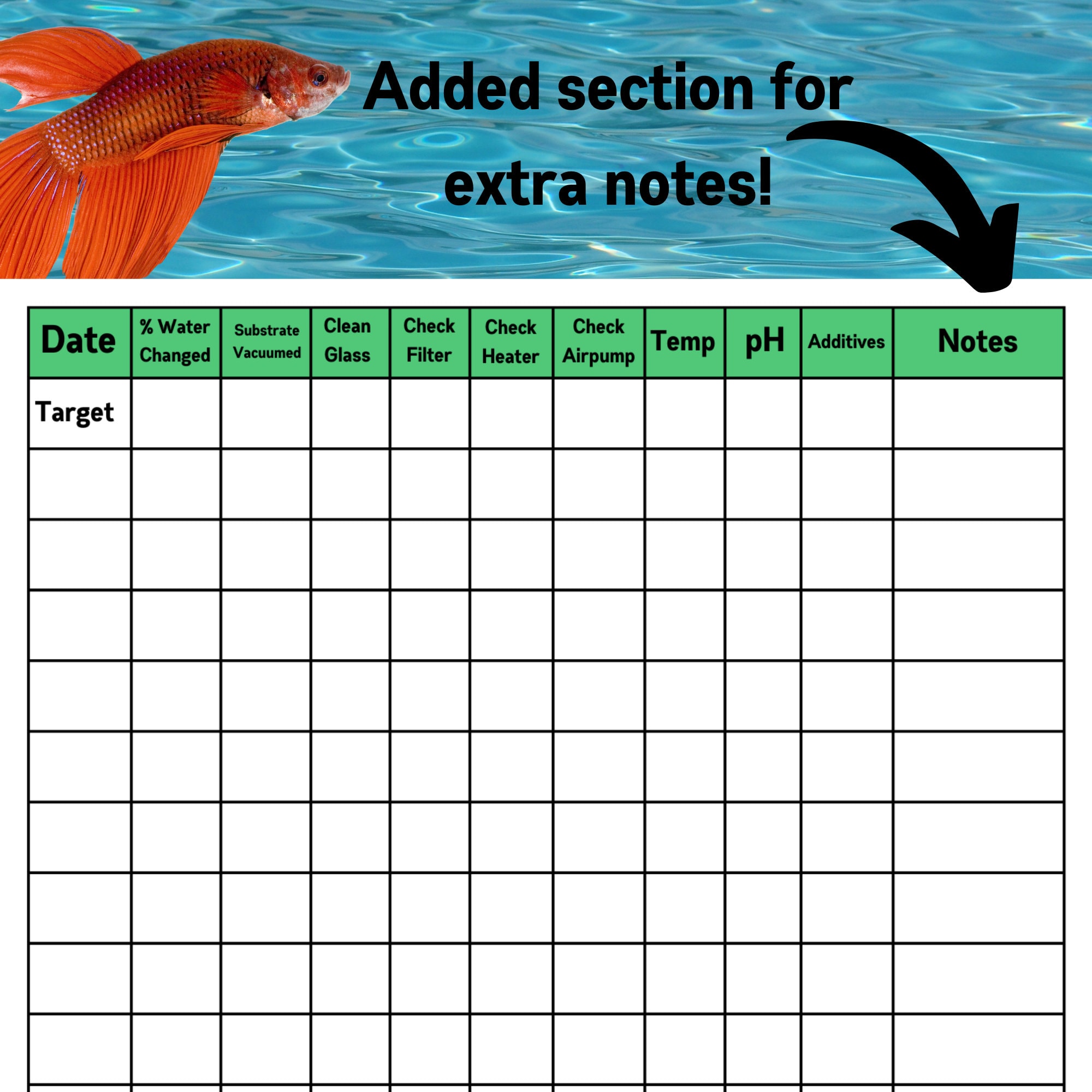 Fish Aquarium Tracker, Pet Tracker Printable, Fish Tank Printable, Fish ...