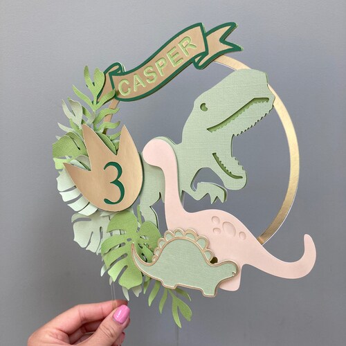 Dinosaur Cake Topper Fondant With Volcano and Balloon Cute - Etsy