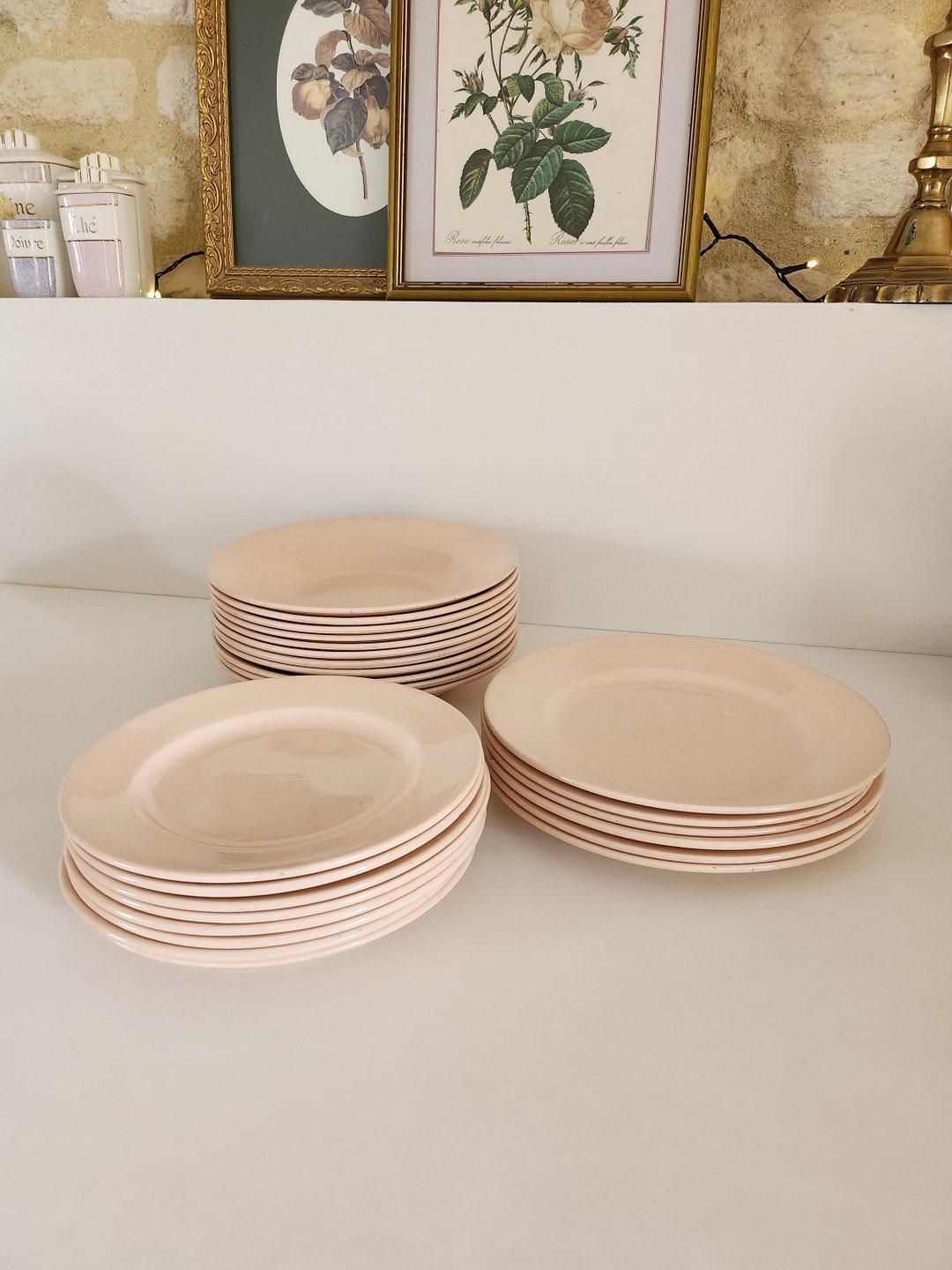 Digoin Set of Pink Opaque Porcelain Plates Made in France: 8x Starter ...