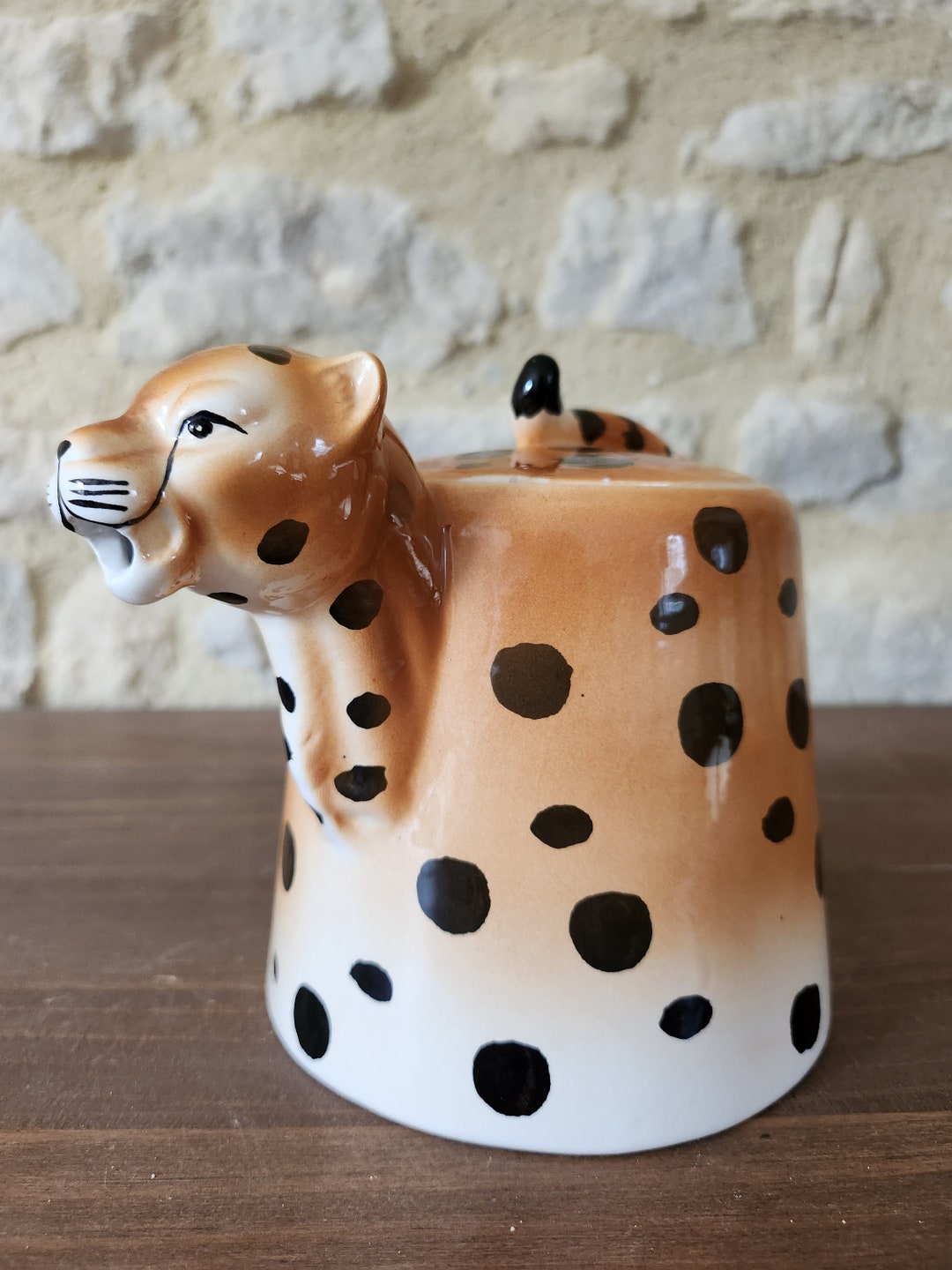 Vintage Ceramic Leopard Teapot in Black, Brown, White Tones - Etsy