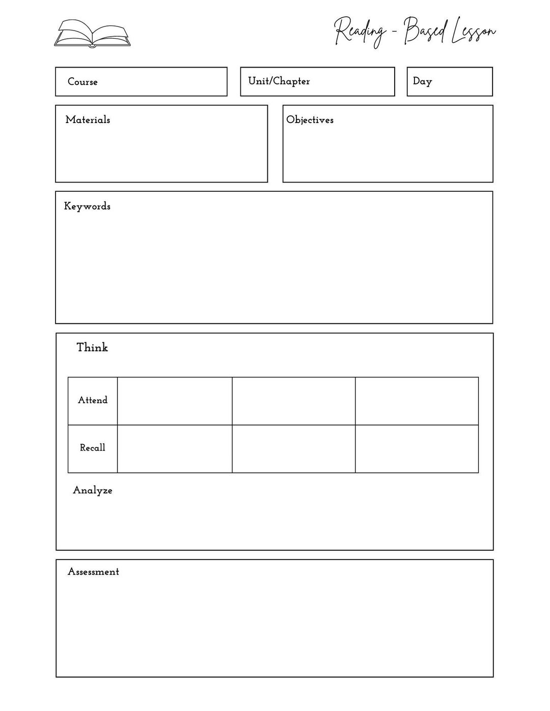 Editable Download - Reading-based Lesson Plan Template - Etsy