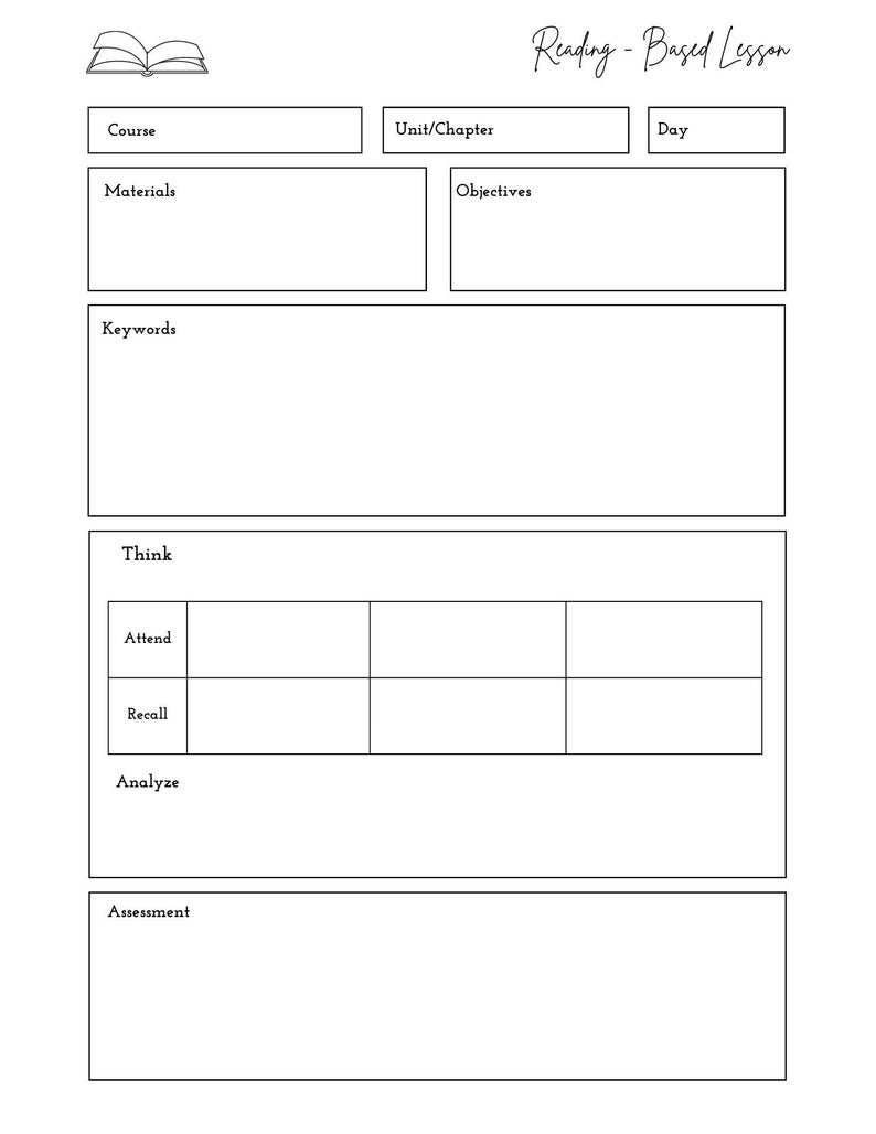 Editable Download - Reading-based Lesson Plan Template - Etsy