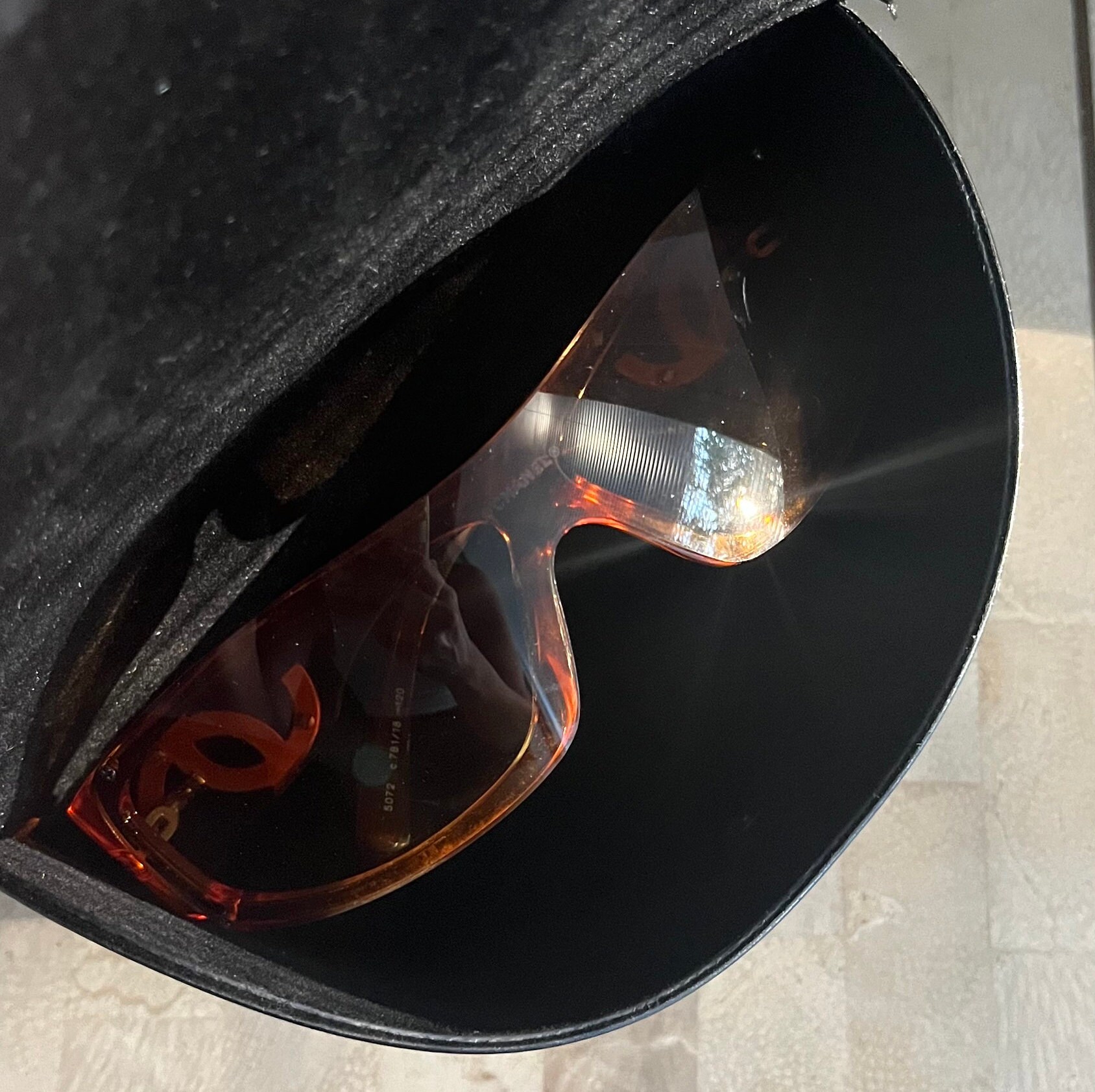 Vintage Chanel Sunglasses Shield Shades Orange Gold CC Monogram Case ...