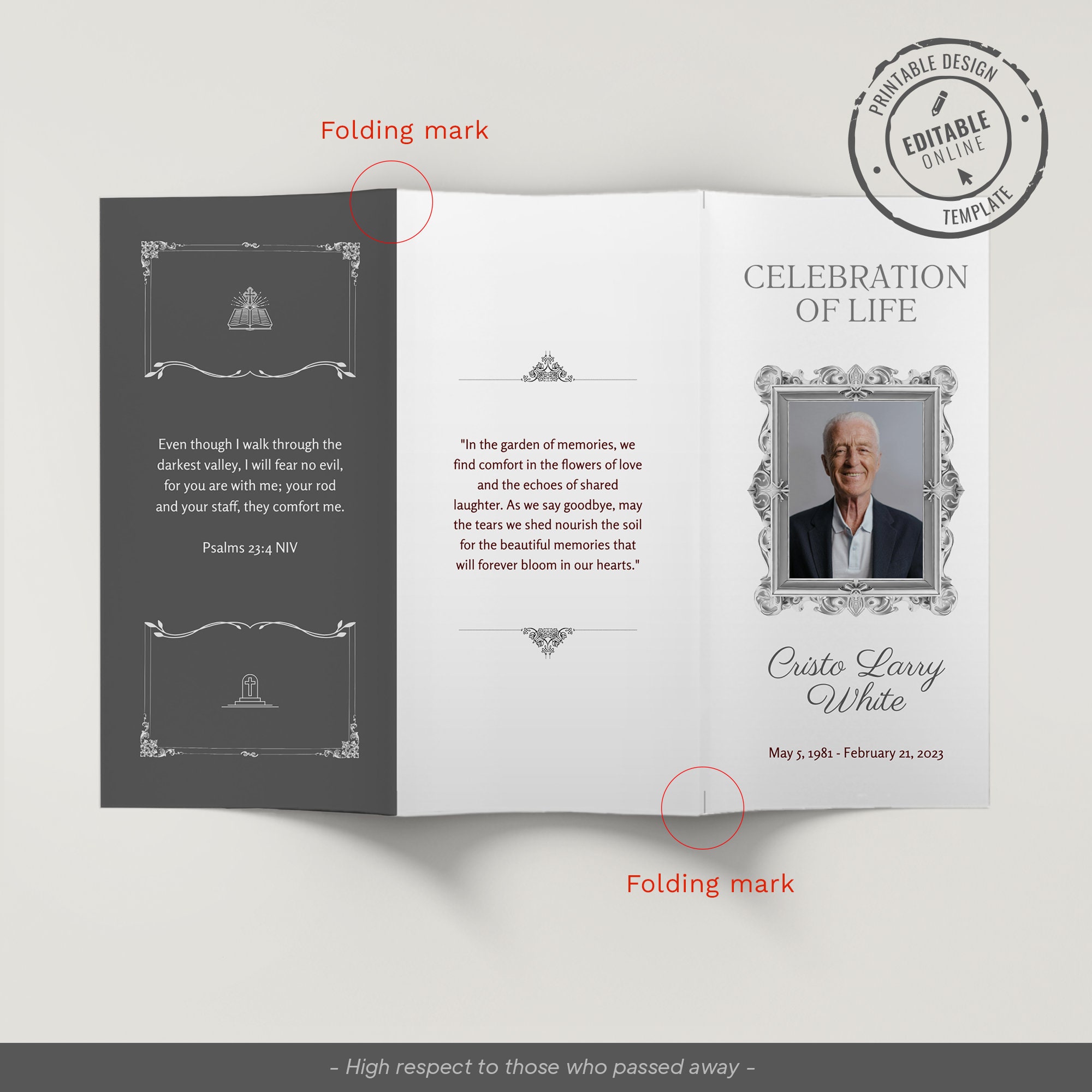 Classic Funeral Memorial Program, Simple Funeral Program Template ...