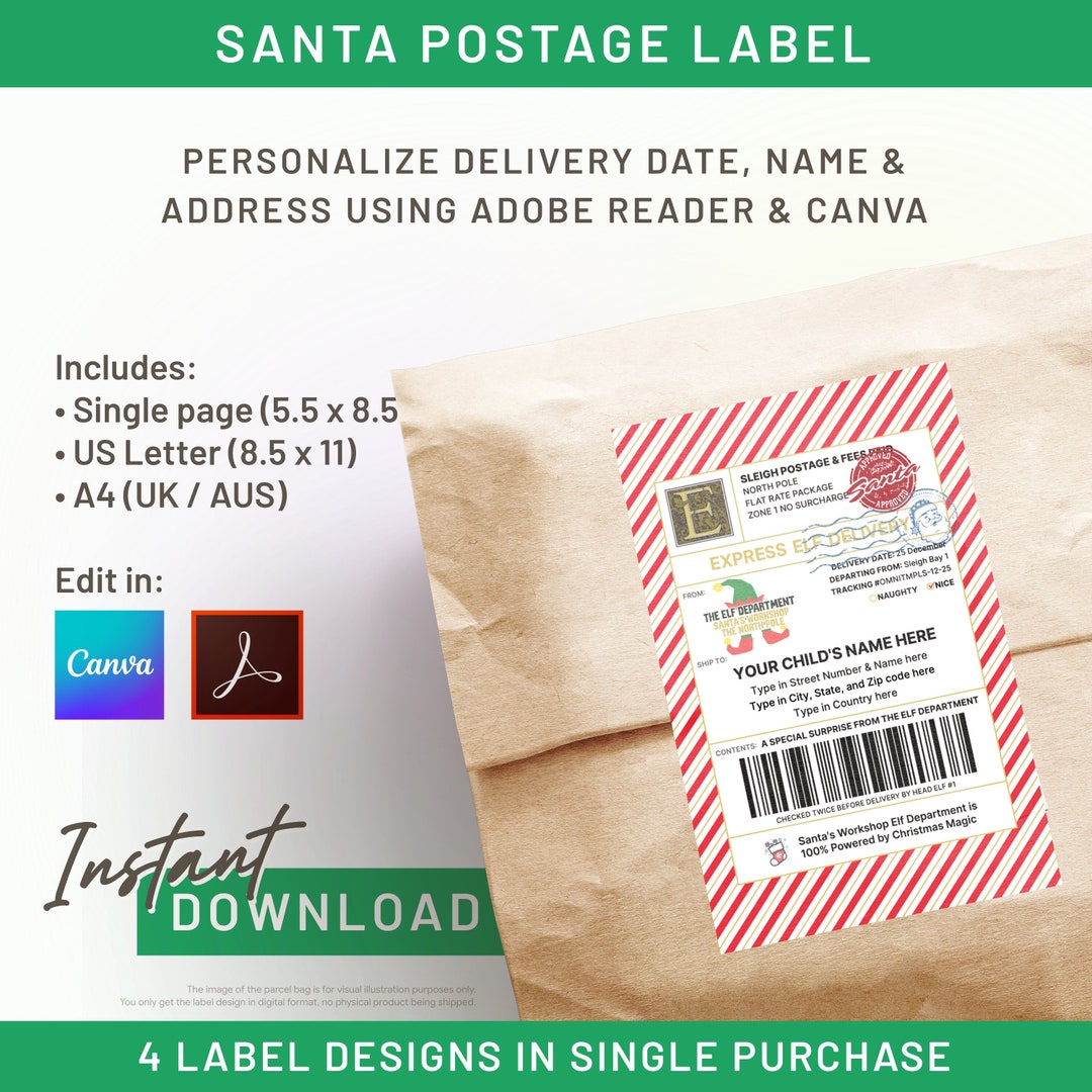 Editable Santa Shipping Label Printable From Santa Stickers - Etsy