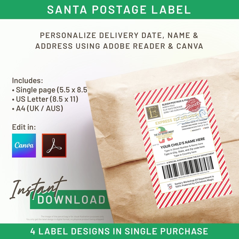 Editable Santa Shipping Label Printable From Santa Stickers - Etsy