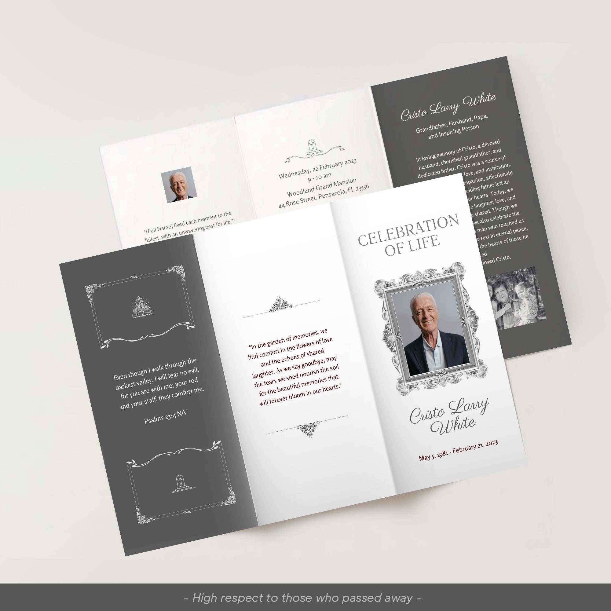 Classic Funeral Memorial Program, Simple Funeral Program Template ...