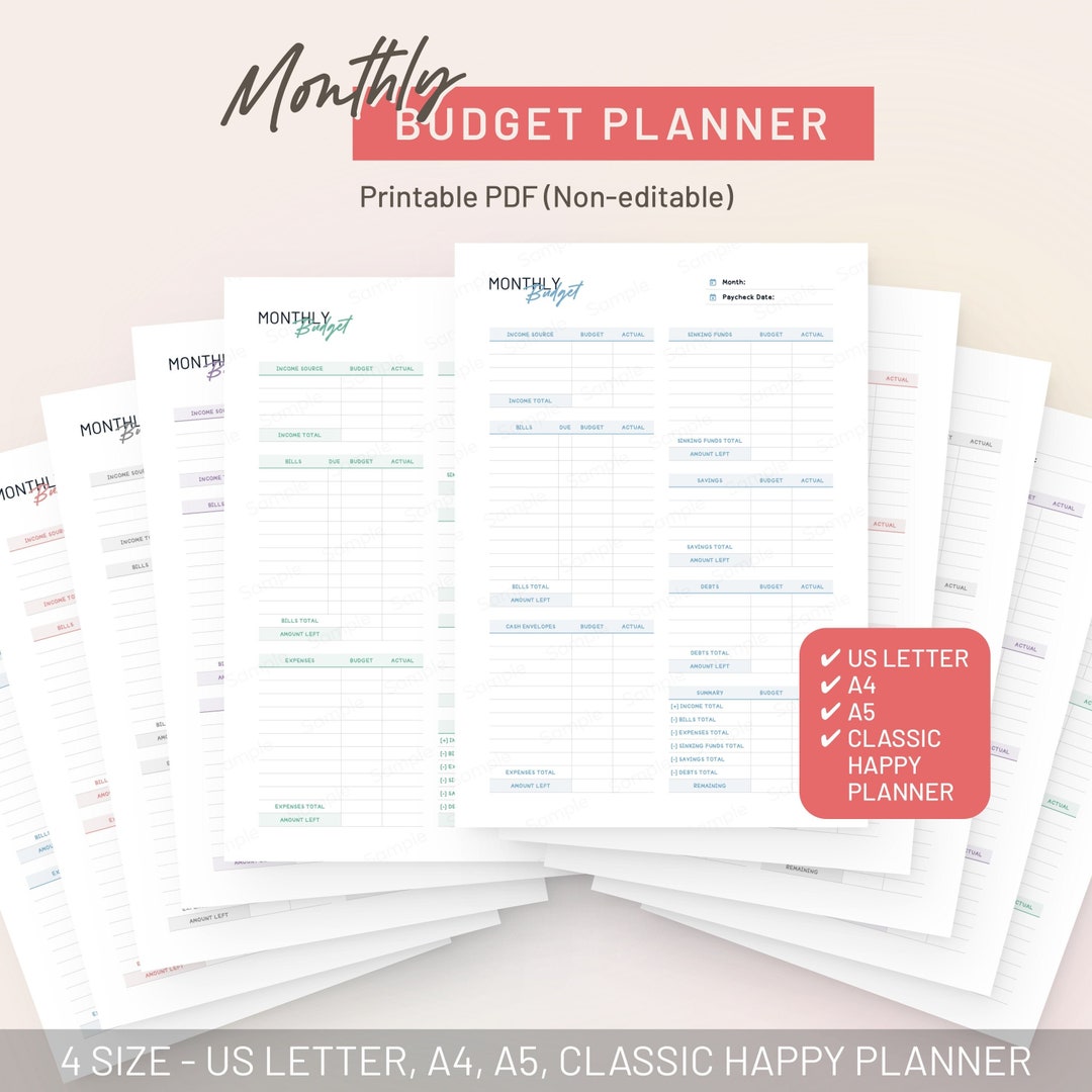 Printable Monthly Budget Planner, Personal Budget, Monthly Bills ...