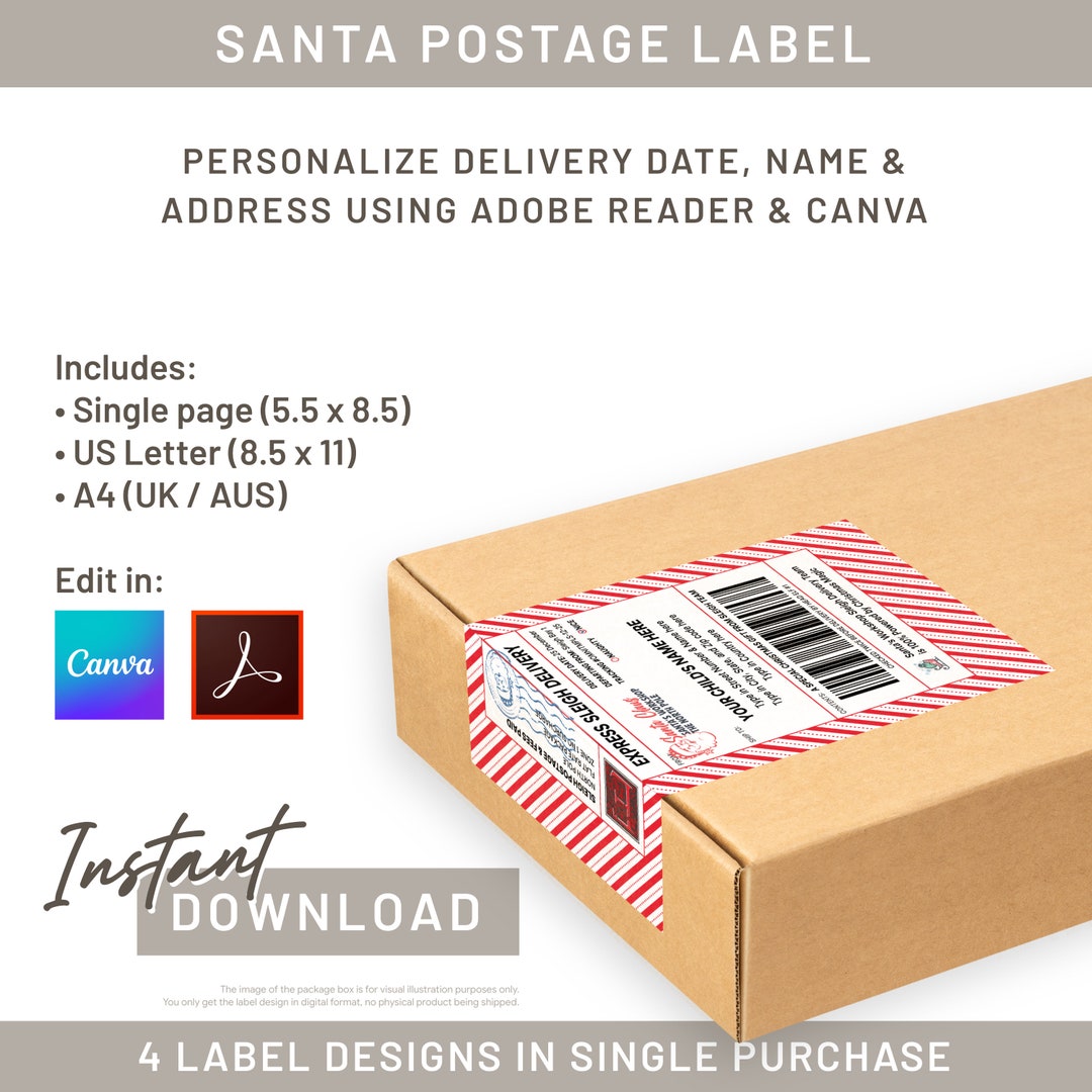 Personalize Santa Shipping Label, Editable Christmas Shipping Label ...