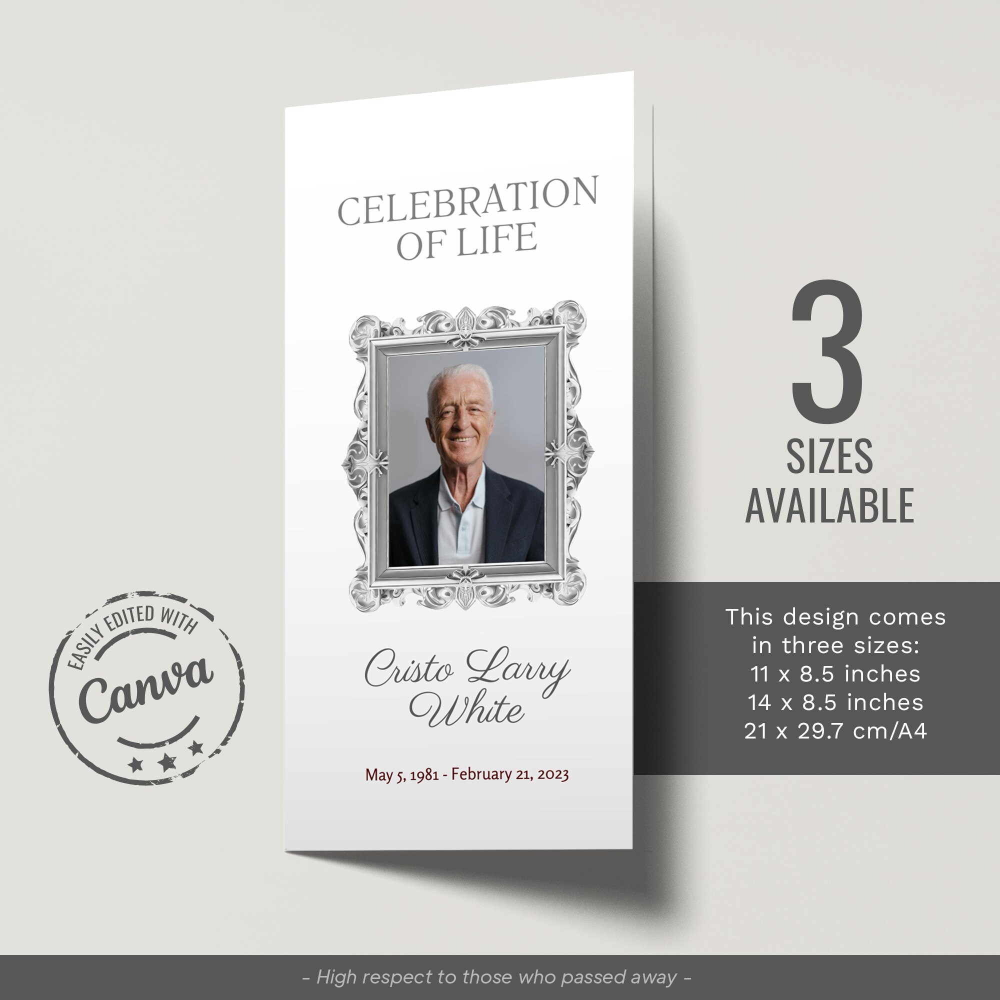 Classic Funeral Memorial Program, Simple Funeral Program Template ...