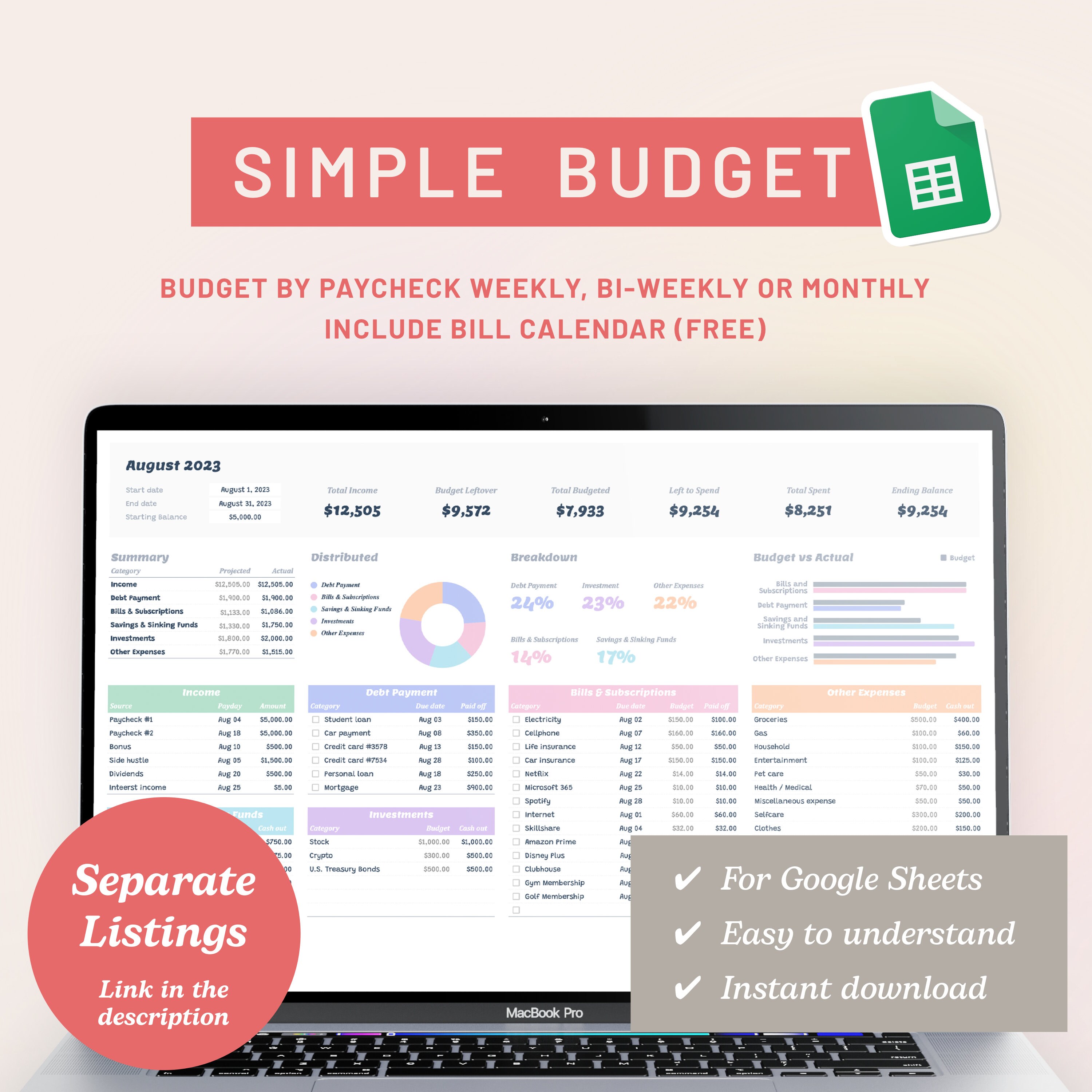 Printable Monthly Budget Planner, Personal Budget, Monthly Bills ...