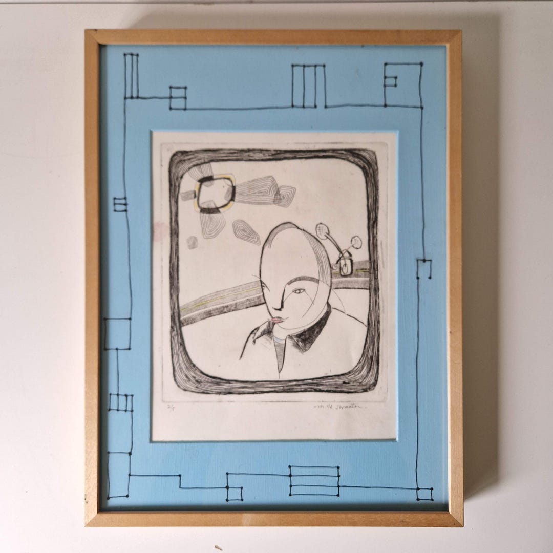 Original Figurative Portrait Etching – Man in Landscape - Black and ...