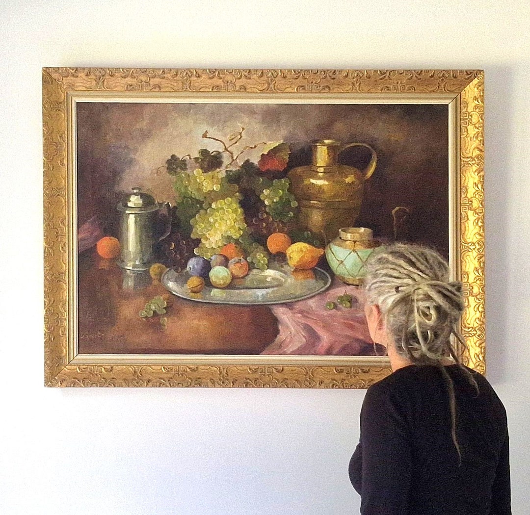 LARGE Still Life Oil on Canvas | Gilt Frame | Danish Artist | Harvest ...