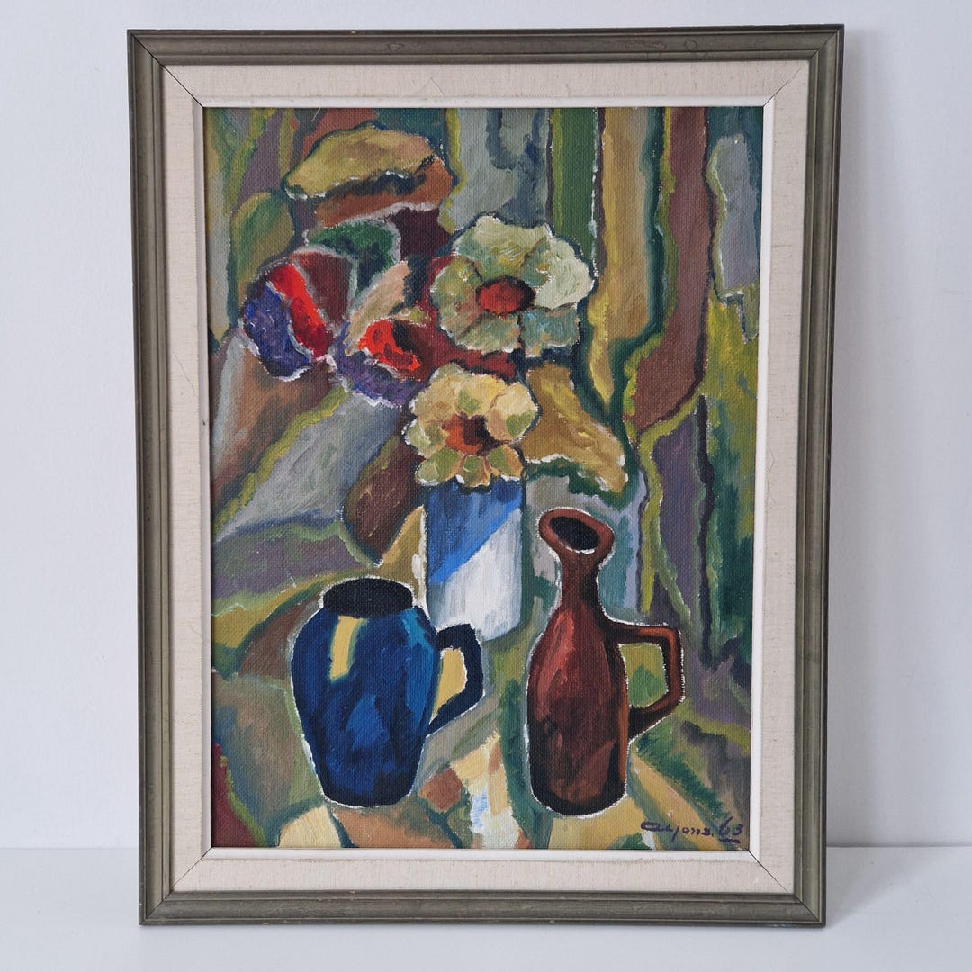 Swedish Modernist Still Life Flowers and Vases Jewel Tone Colors ...