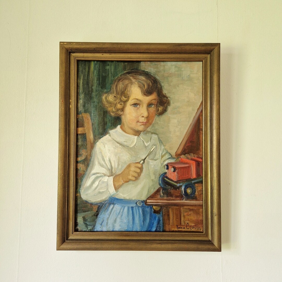 Painting Oil Portrait in Frame | Portrait of a Playing Child by Swedish ...