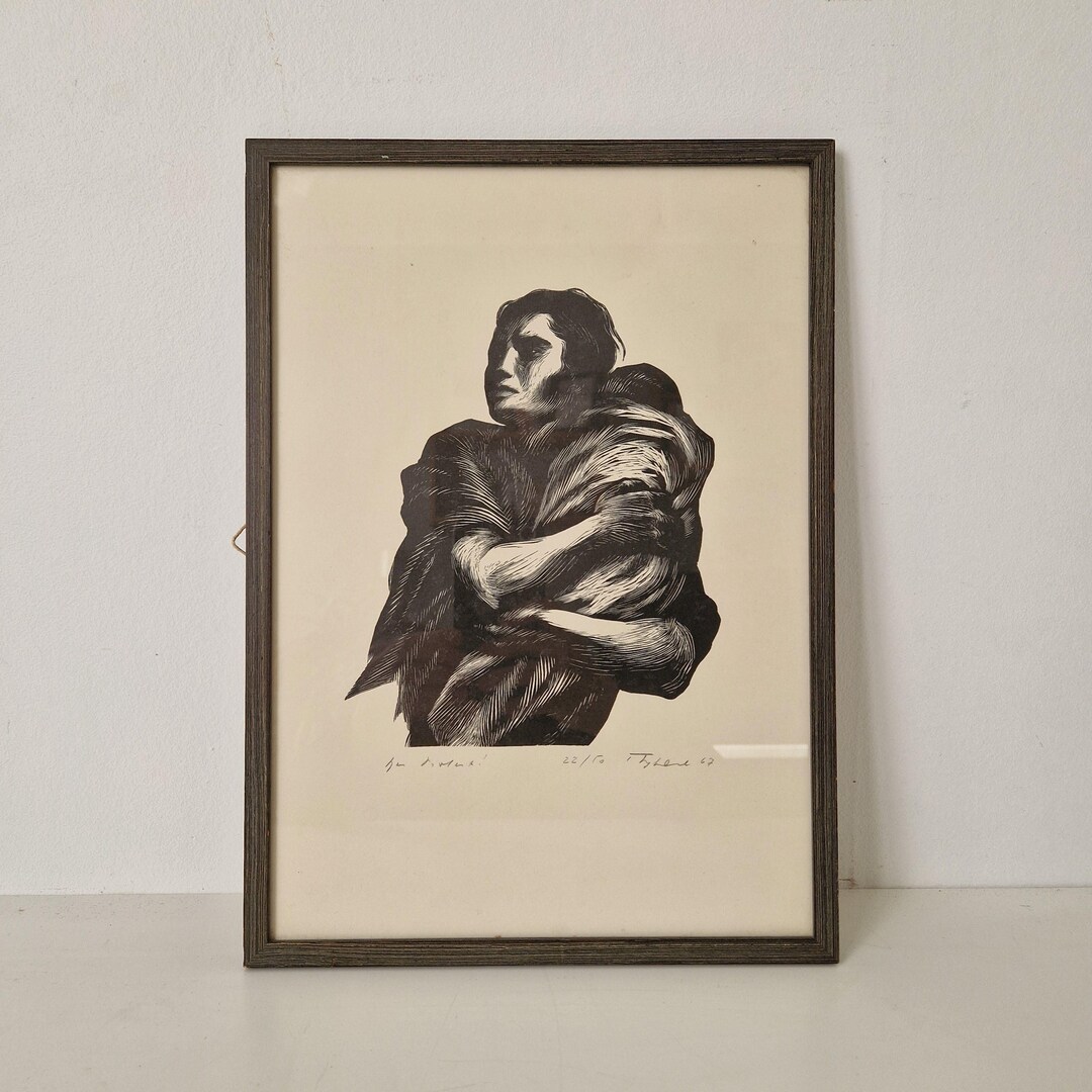 Vintage Mother & Child Linocut Print, Herbert '68 Anti-war Art - Etsy