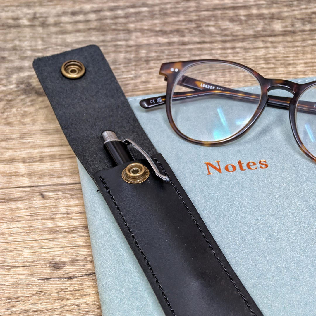Personalised Real Leather Pen Holder Case Pouch in Black Leather ...