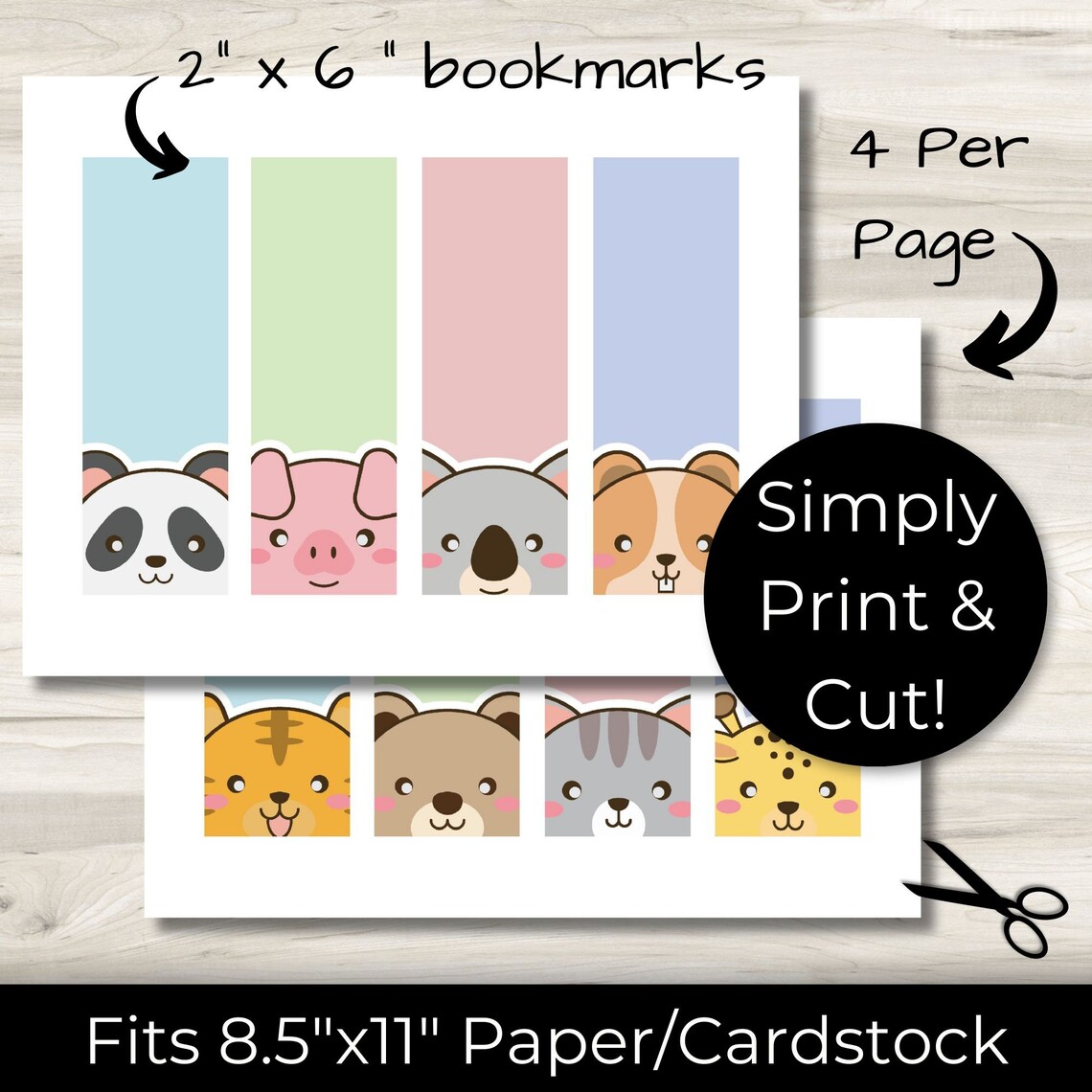 Printable Bookmarks for Kids, Cute Bookmark Set, 8 Animal Bookmarks for ...