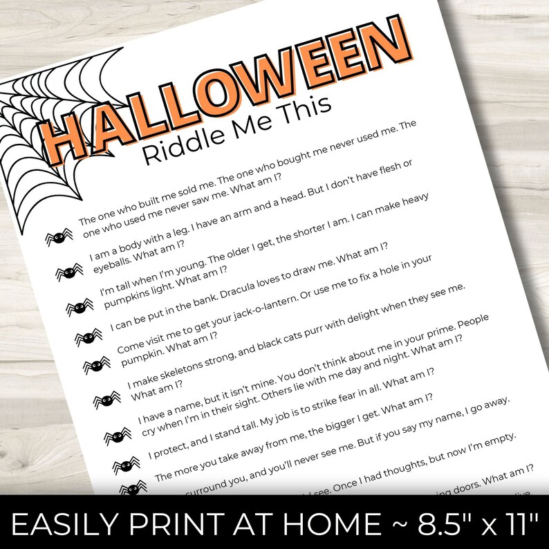 Halloween Riddles Trivia Game PRINTABLE, Riddle Me This Kids Halloween ...