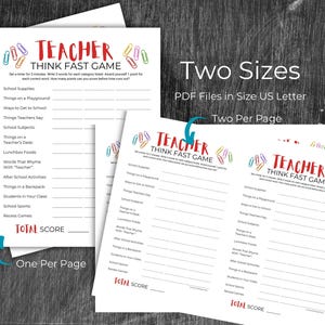 Teacher Think Quick Trivia Game, PRINTABLE Classroom Game, Back to ...