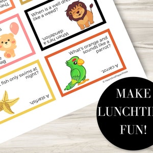 Animal Lunchbox Notes for Kids, Printable Lunch Box Jokes, Lunch Notes ...