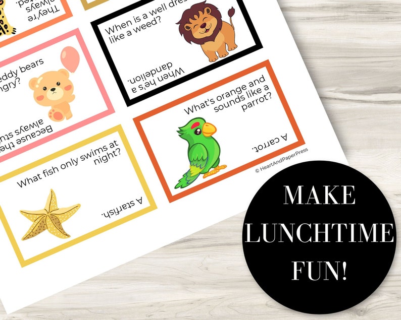 Animal Lunchbox Notes for Kids, Printable Lunch Box Jokes, Lunch Notes ...