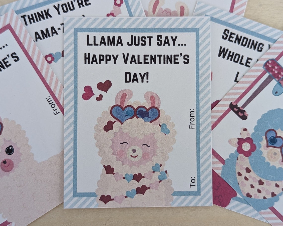 Llama Valentine Card for Kids Classroom Valentine's Day Parties - Etsy