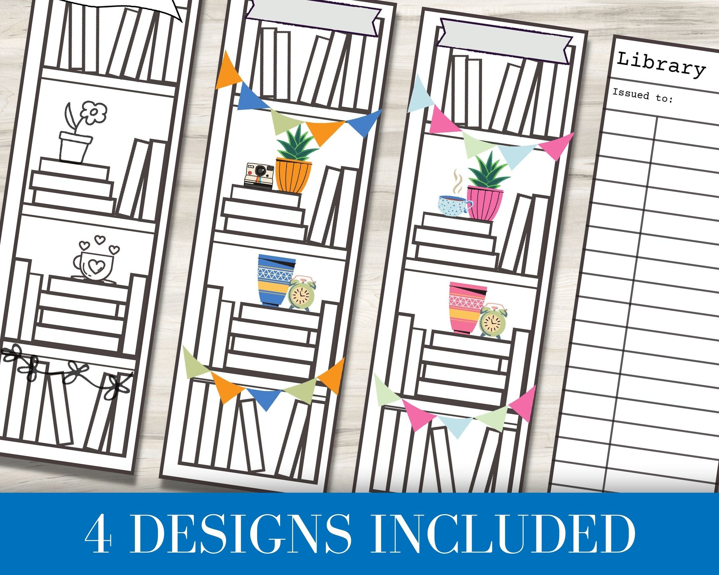 4 Reading Tracker Bookmarks With Bookshelf & Vintage Library Card to ...