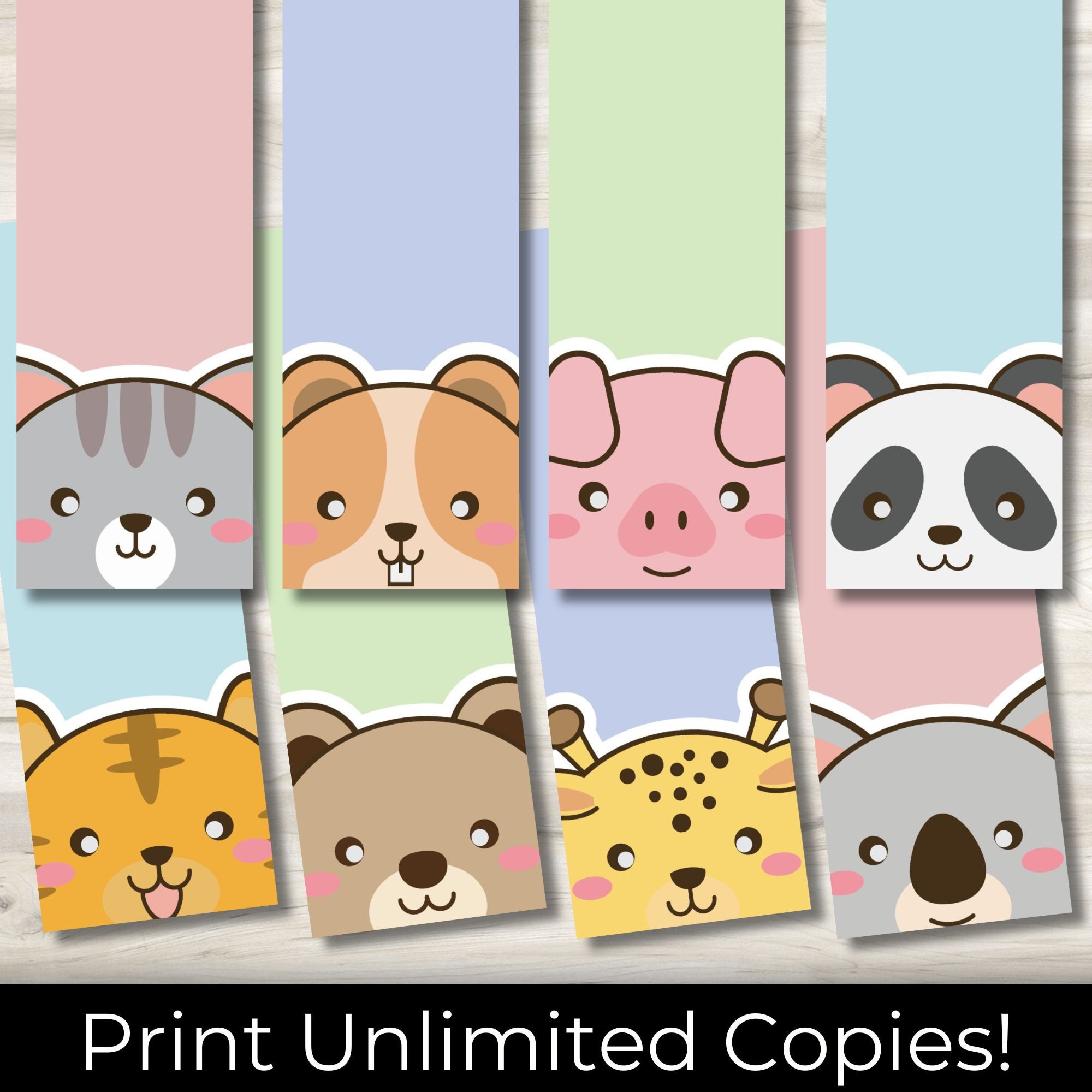 Printable Bookmarks for Kids, Cute Bookmark Set, 8 Animal Bookmarks for ...
