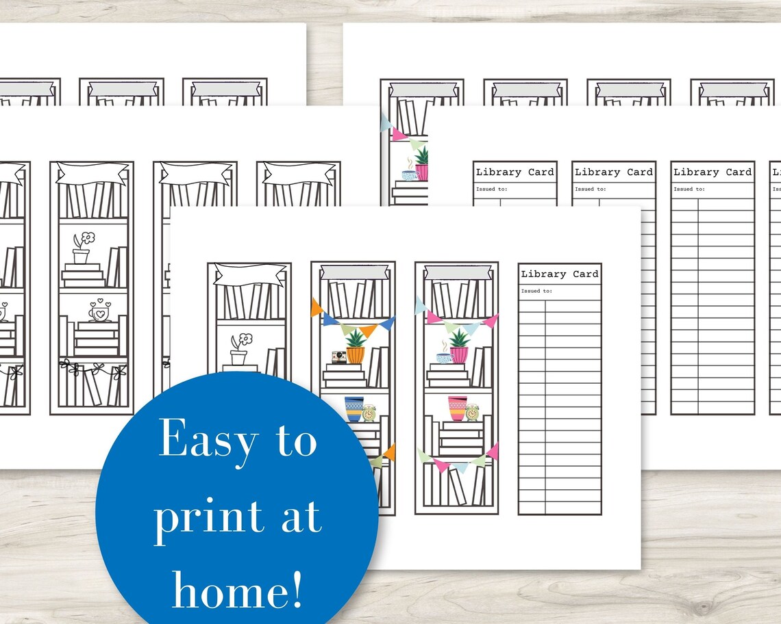 4 Reading Tracker Bookmarks With Bookshelf & Vintage Library Card to ...