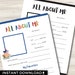 All About Me Worksheet, Back to School Questionnaire, First / Last Day ...