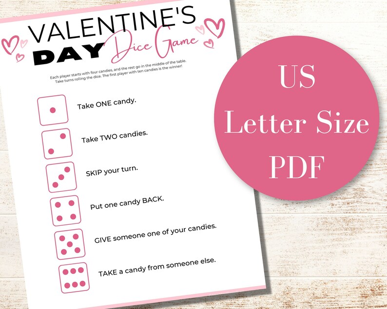 Valentine's Day Candy Dice Game for Kids, Galentine's Games, Office ...