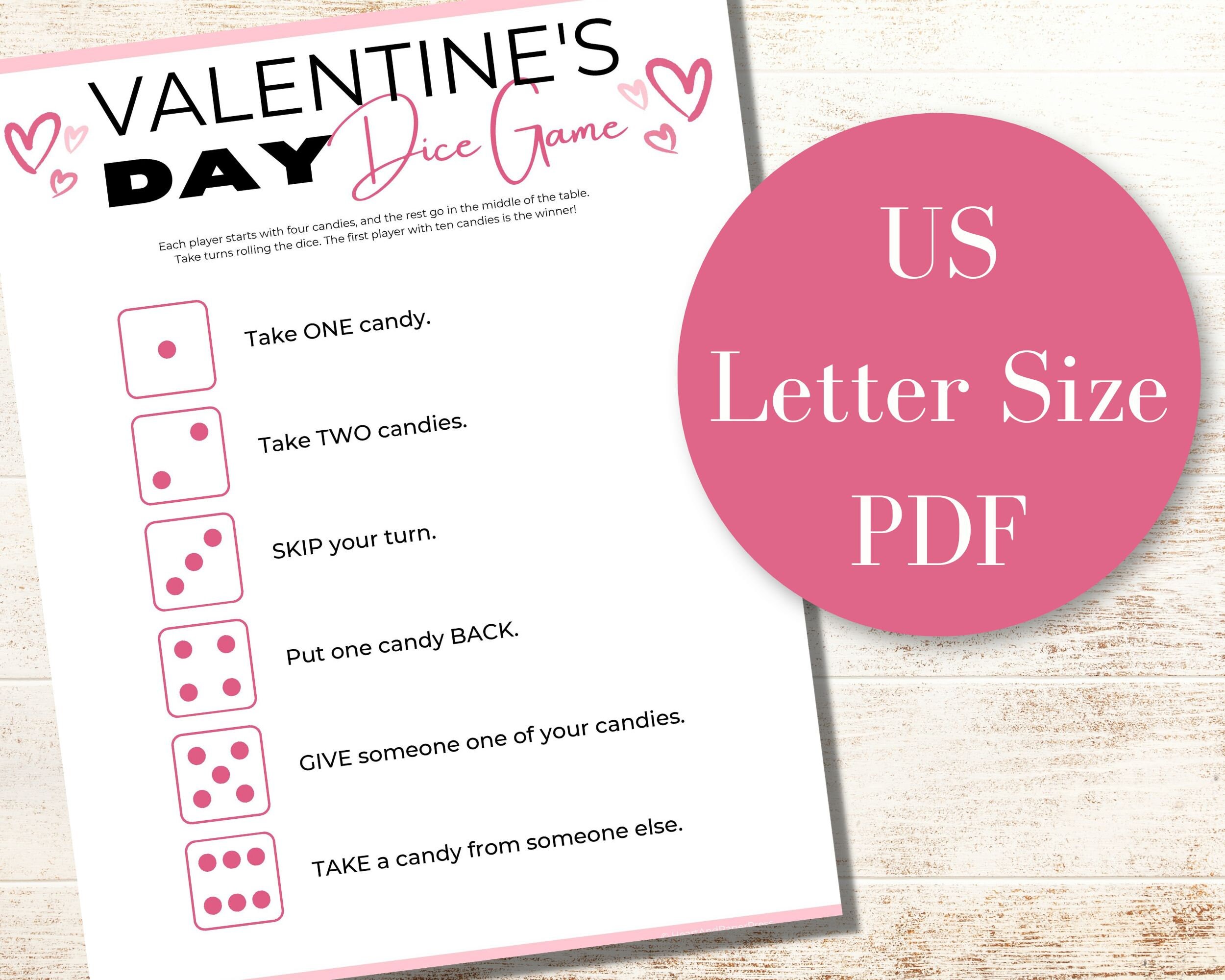 Valentine's Day Candy Dice Game for Kids, Galentine's Games, Office ...