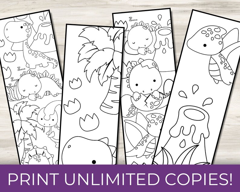 Dinosaur Coloring Bookmarks, 8 Printable Bookmarks for Kids, Dino ...