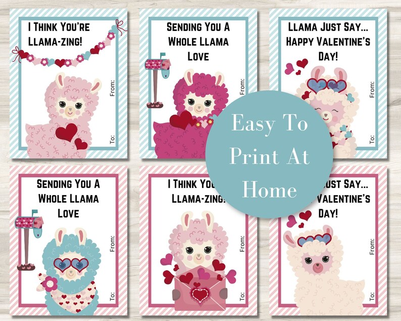 Llama Valentine Card for Kids Classroom Valentine's Day Parties - Etsy