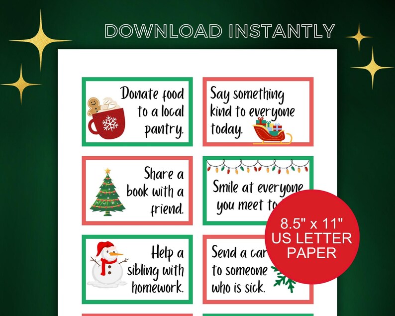Christmas Kindness Advent Calendar Cards, Kids Activity (digital ...