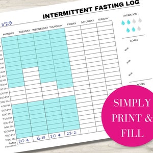 Intermittent Fasting Tracker, Fasting PRINTABLE, Weekly Fasting Tracker ...