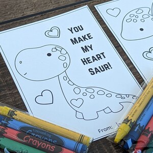 Coloring Dinosaur Valentine Card for Classroom Valentine's Day Parties ...