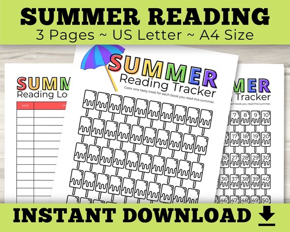 Summer Reading Tracker Reading Log PRINTABLE Reading - Etsy