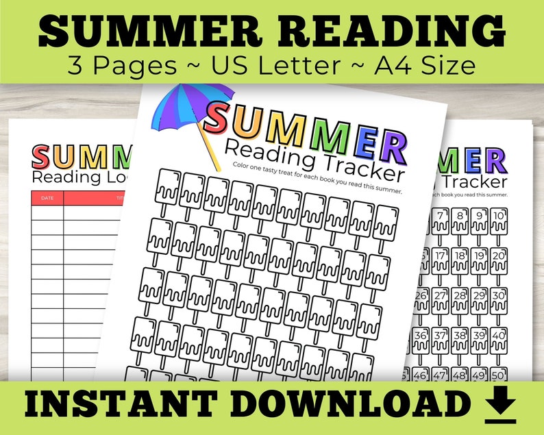 Summer Reading Tracker, Reading Log, PRINTABLE Reading Challenge for ...
