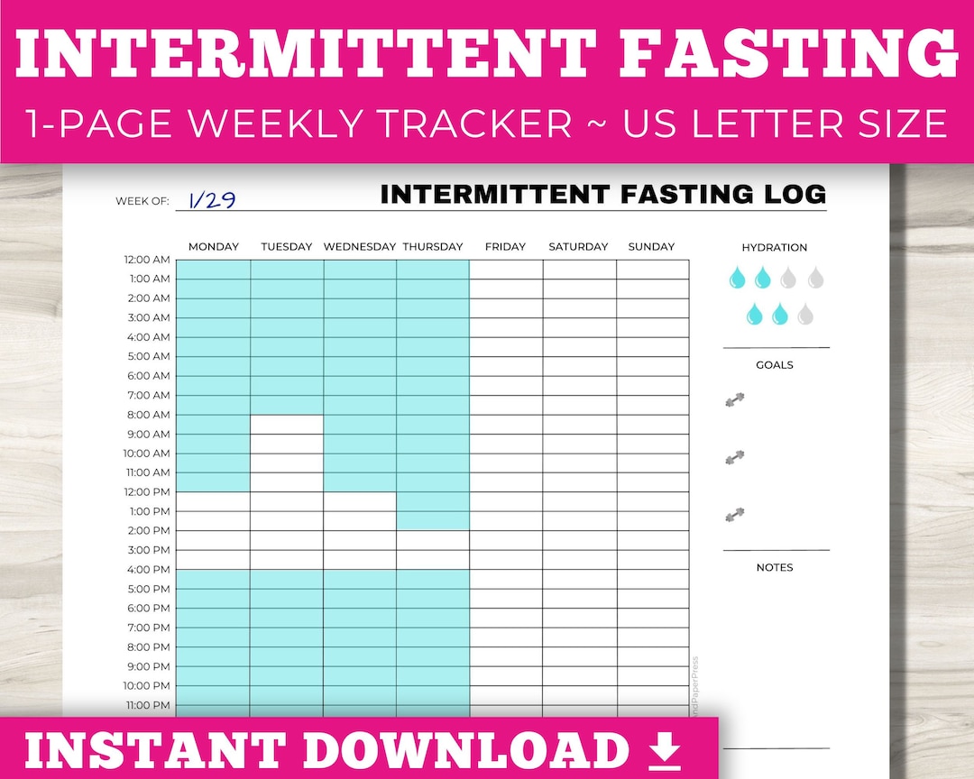 Intermittent Fasting Tracker, Fasting PRINTABLE, Weekly Fasting Tracker ...