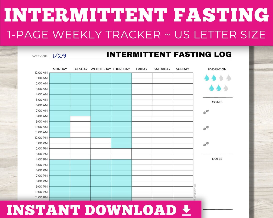 Intermittent Fasting Tracker, Fasting PRINTABLE, Weekly Fasting Tracker ...