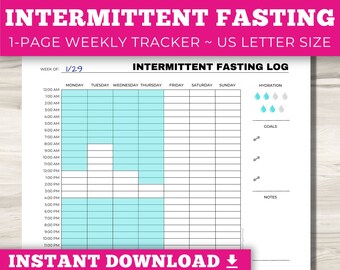 Intermittent Fasting Tracker, Weekly Fasting Tracker, Fasting Printable ...