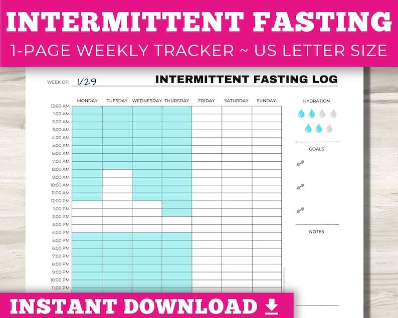 Intermittent Fasting Tracker, Fasting PRINTABLE, Weekly Fasting Tracker, Alternate Day Fasting ...
