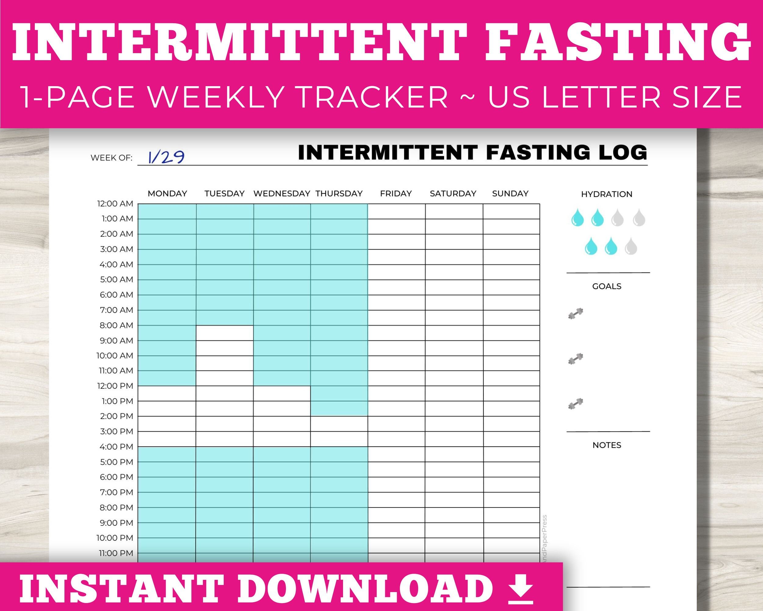 Intermittent Fasting Tracker, Fasting PRINTABLE, Weekly Fasting Tracker ...