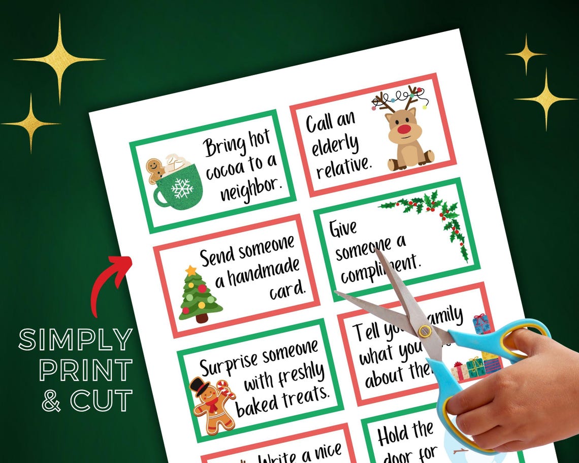 Kindness Advent Calendar Cards, Christmas Countdown Kindness Cards ...