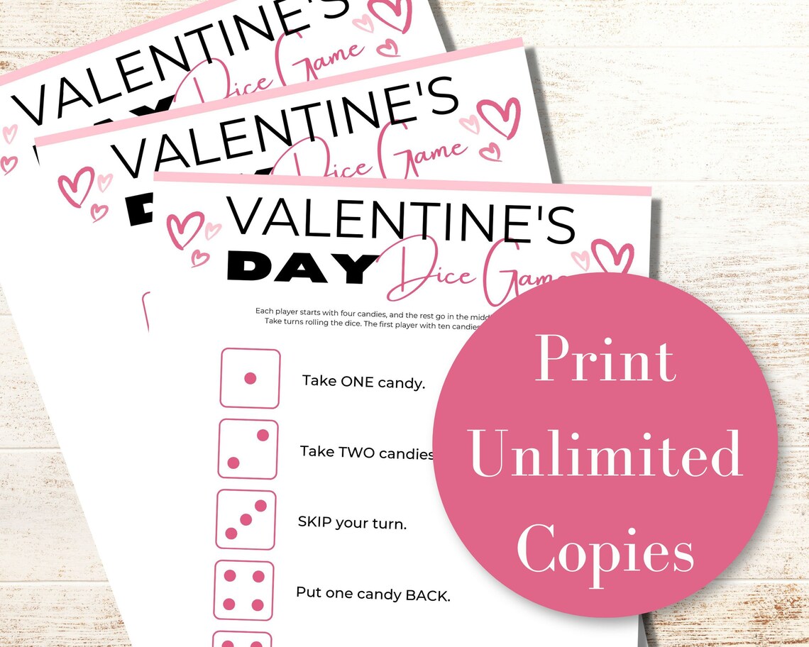 Valentine's Day Candy Dice Game for Kids, Galentine's Games, Office ...