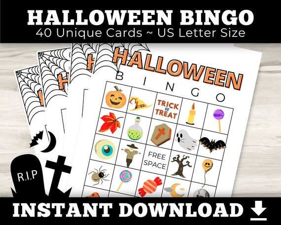 Halloween Bingo Cards Printable Spooky Bingo Halloween - Etsy