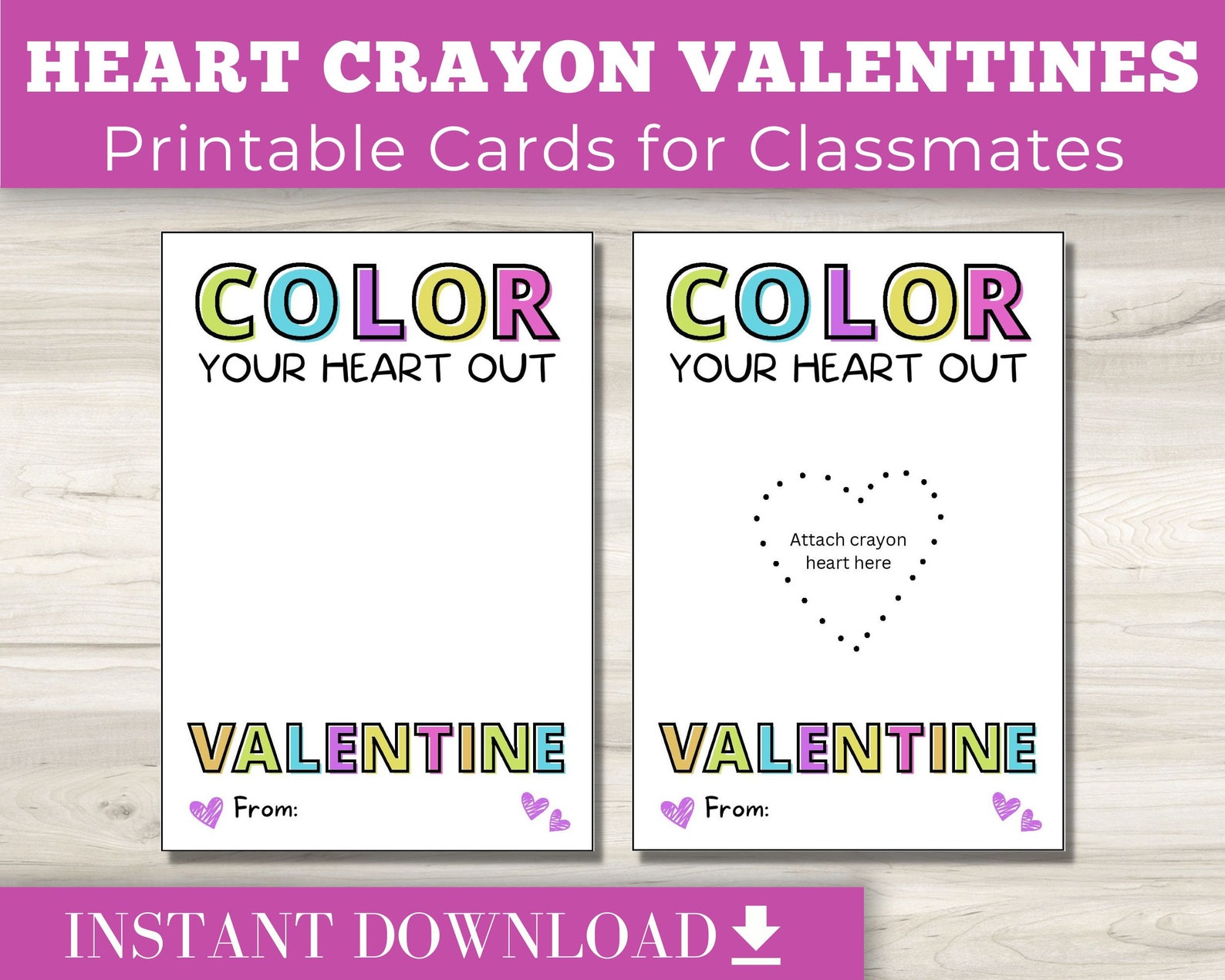 Color Your Heart Out Printable Valentine's Day Crayon Card for Kids ...